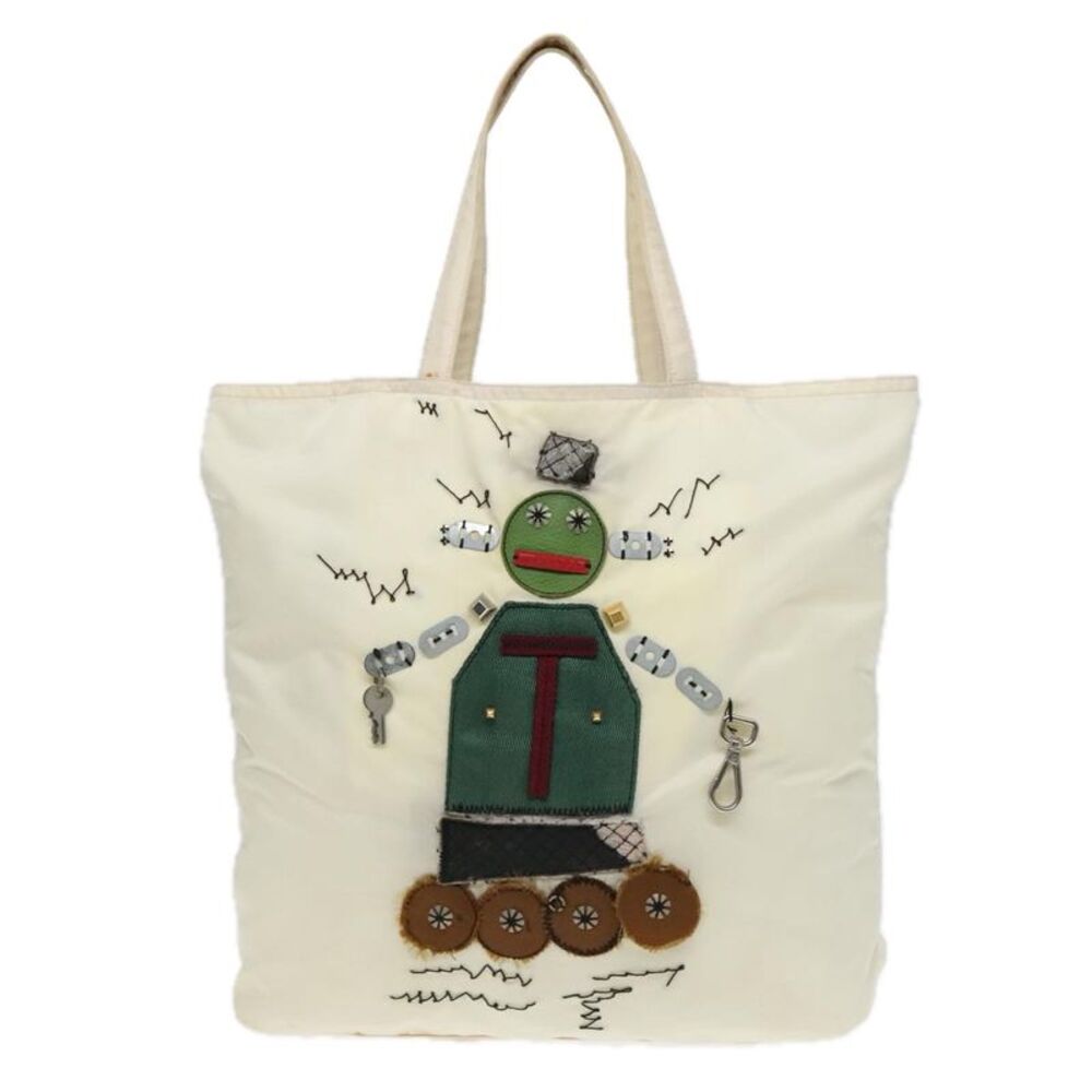 Prada Robot White Canvas Tote Bag (Pre-Owned) - Gem